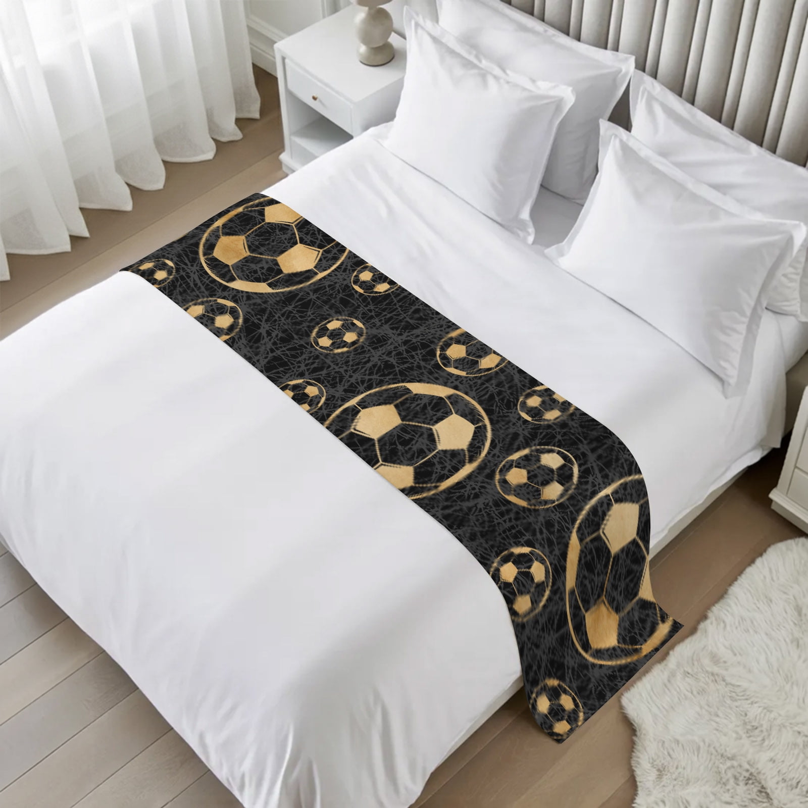 Bed Runner Luxury Golden Soccer Balls Bedding Scarves Soft Decorative ...