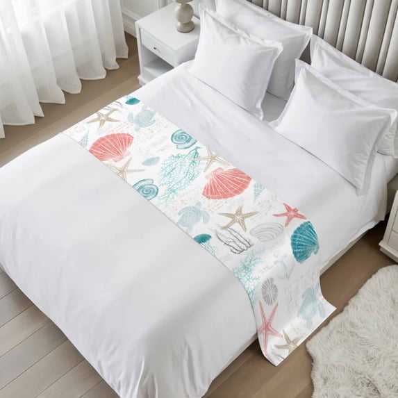 Bed Runner Marine Life Bedding Scarves Soft Decorative Bed Flag Teal ...