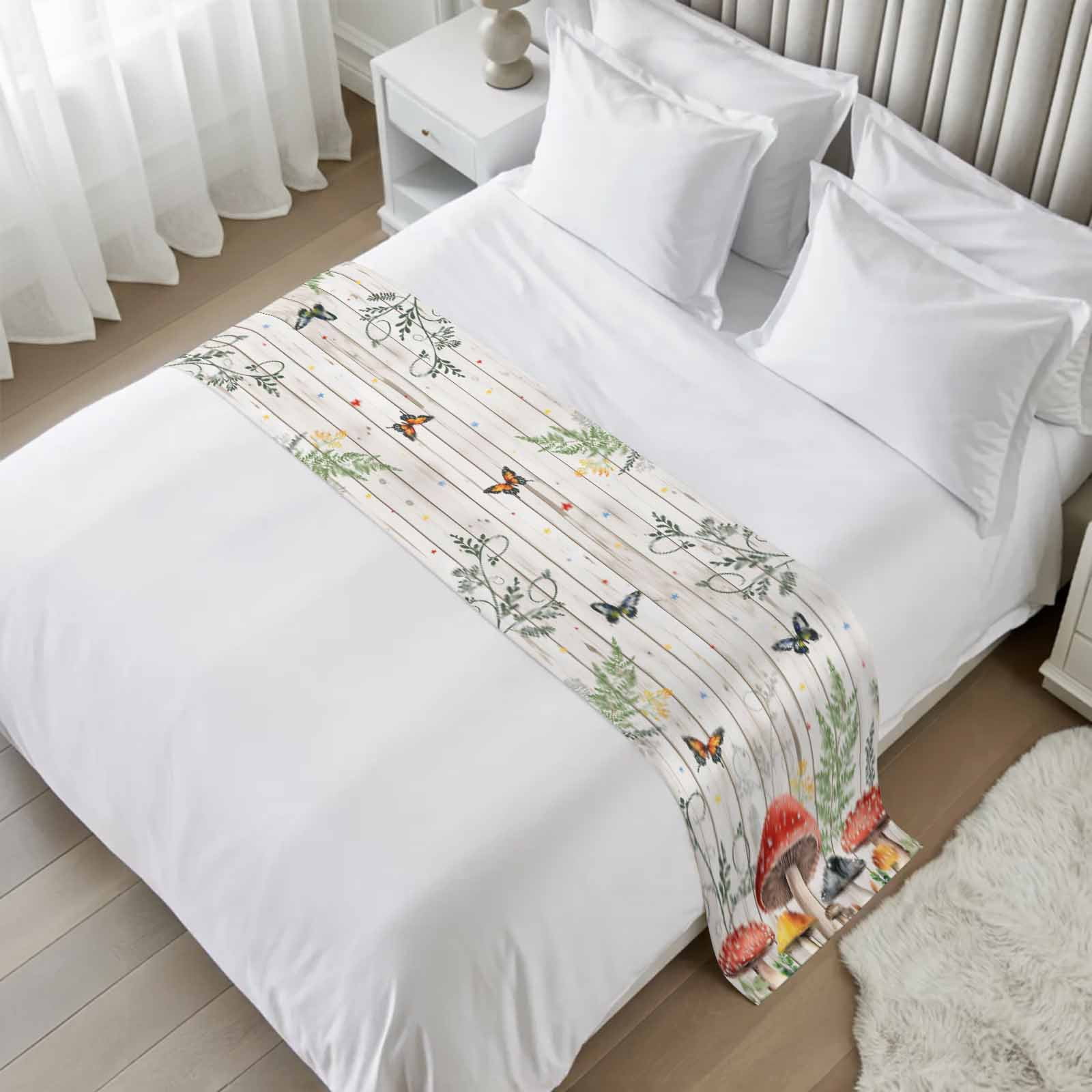 Bed Runner Mushrooms Bedding Scarves Soft Decorative Bed Flag ...