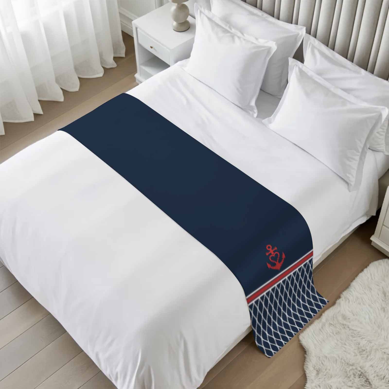Bed Runner Nautical Anchor Bedding Scarves Soft Decorative Bed Flag ...