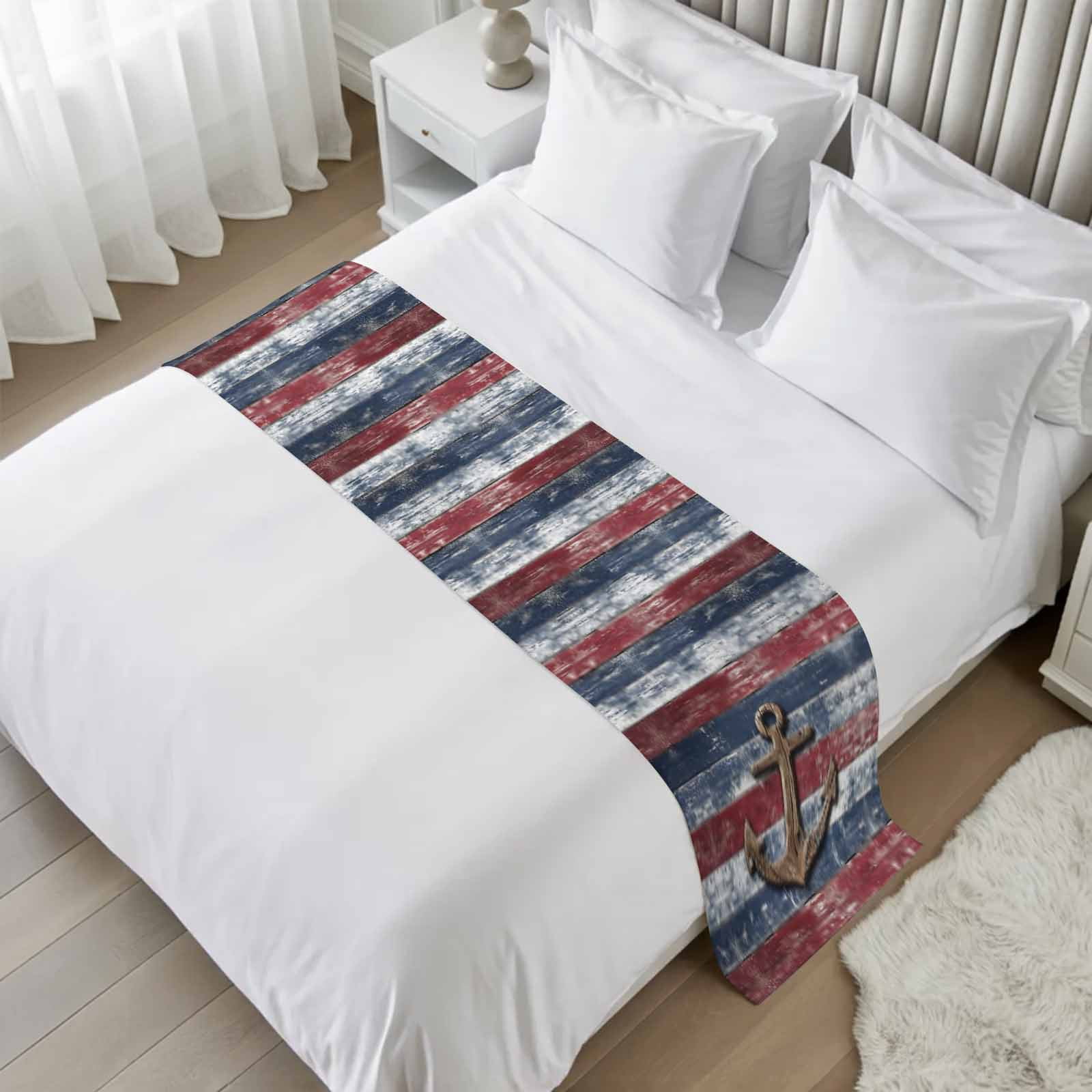 Bed Runner Nautical Anchor Bedding Scarves Soft Decorative Bed Flag Red ...