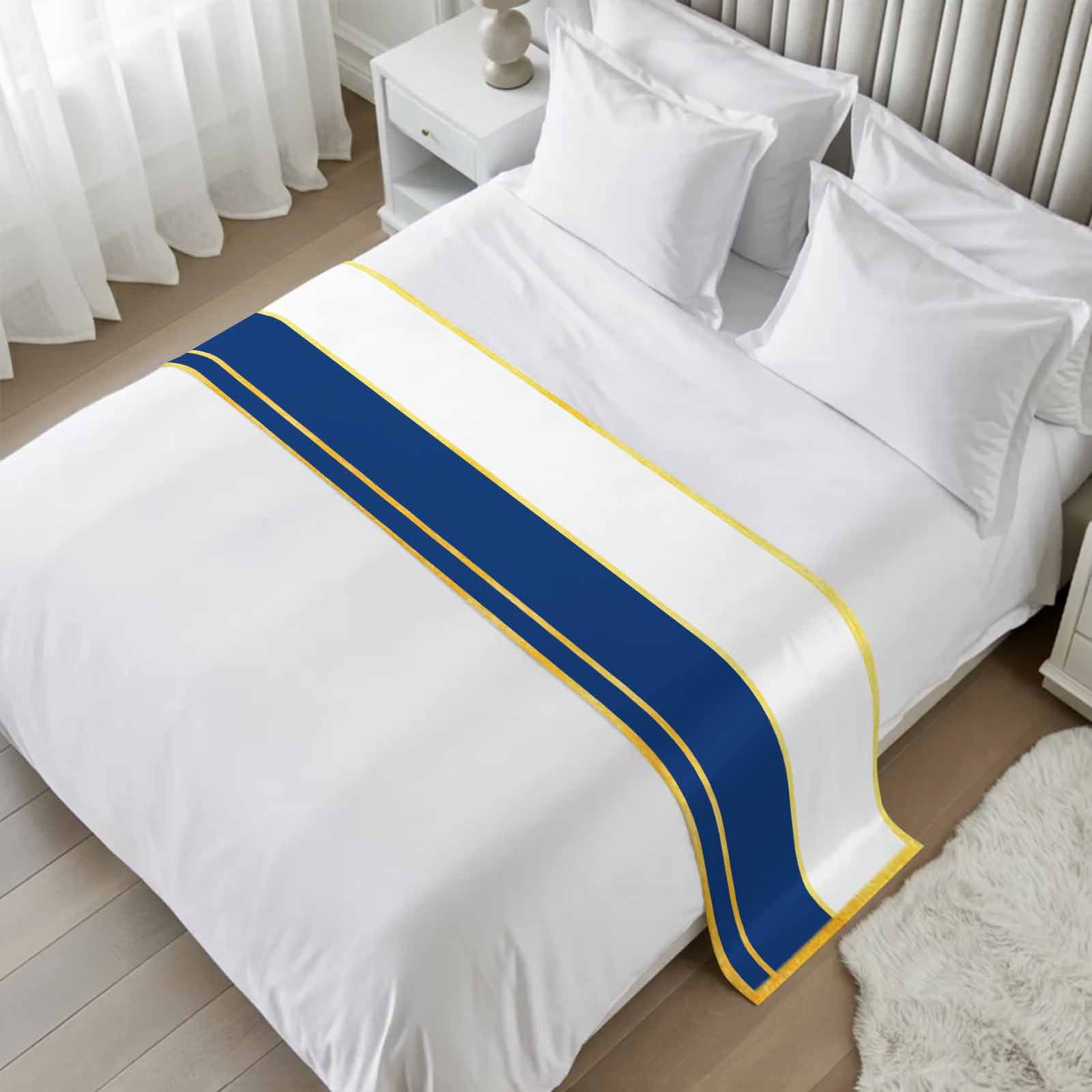 Bed Runner Navy Blue Bedding Scarves Soft Decorative Bed Flag Luxury ...