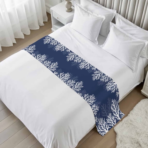 Bed Runner Navy Blue Coastal Coral Reef Bedding Scarves Soft Decorative ...