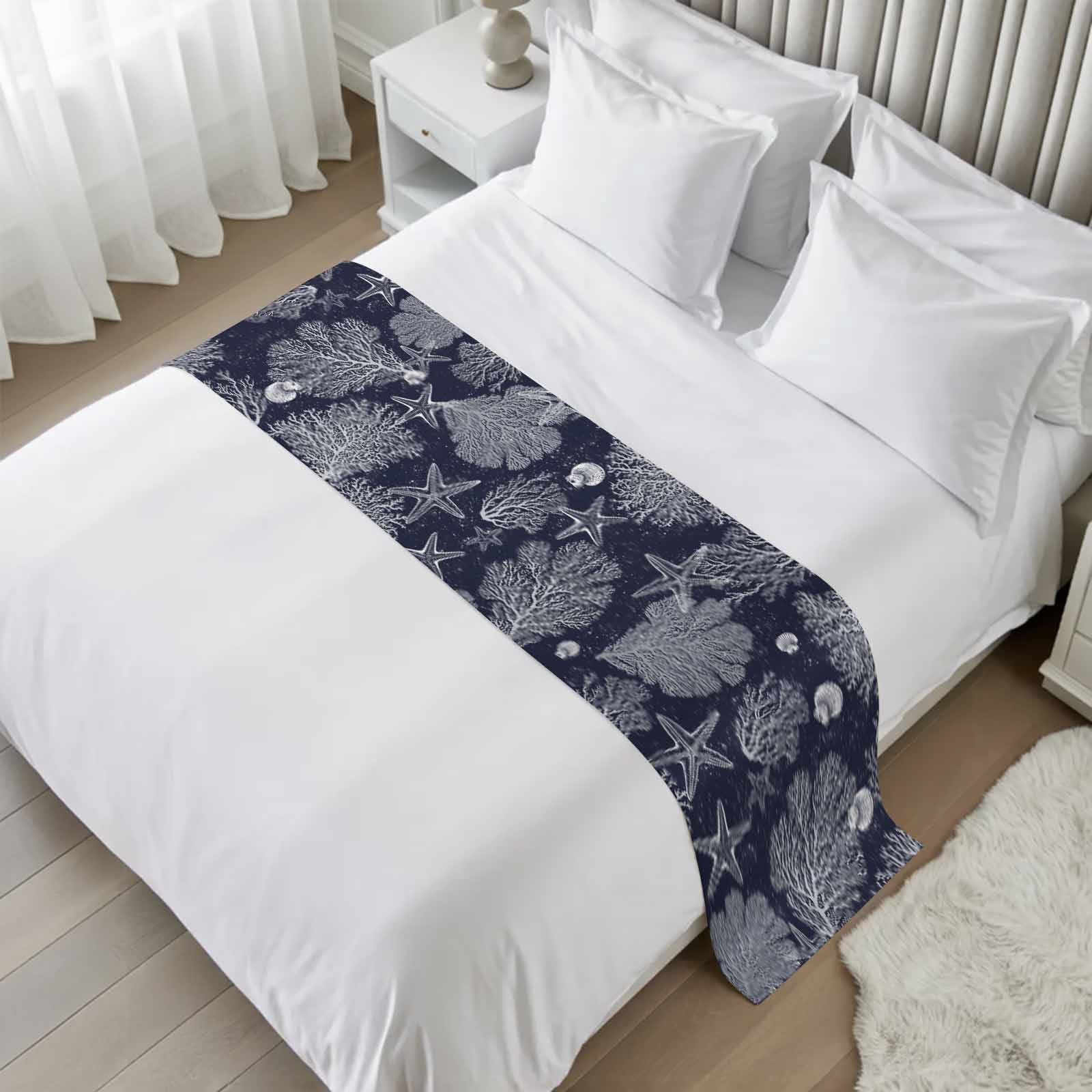 Bed Runner Navy Blue Coral Bedding Scarves Soft Decorative Bed Flag ...