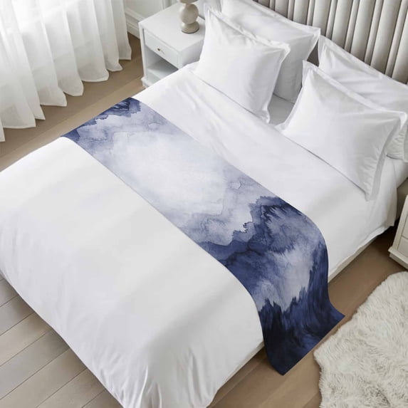 Bed Runner Navy Blue Mountain Bedding Scarves Soft Decorative Bed Flag ...
