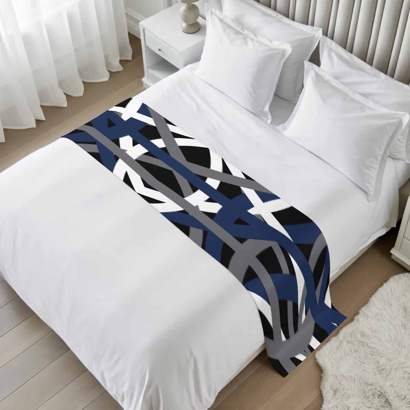 Bed Runner Navy Blue Stripes Bedding Scarves Soft Decorative Bed Flag ...