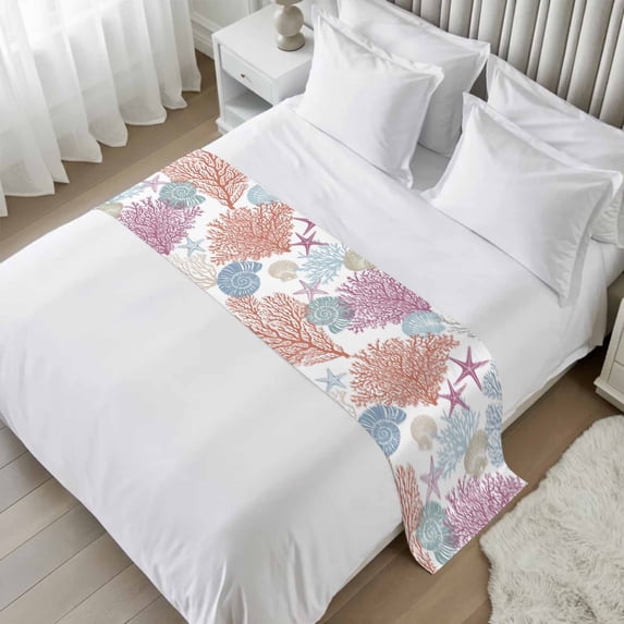 Bed Runner Ocean Coral Starfish Bedding Scarves Soft Decorative Bed ...
