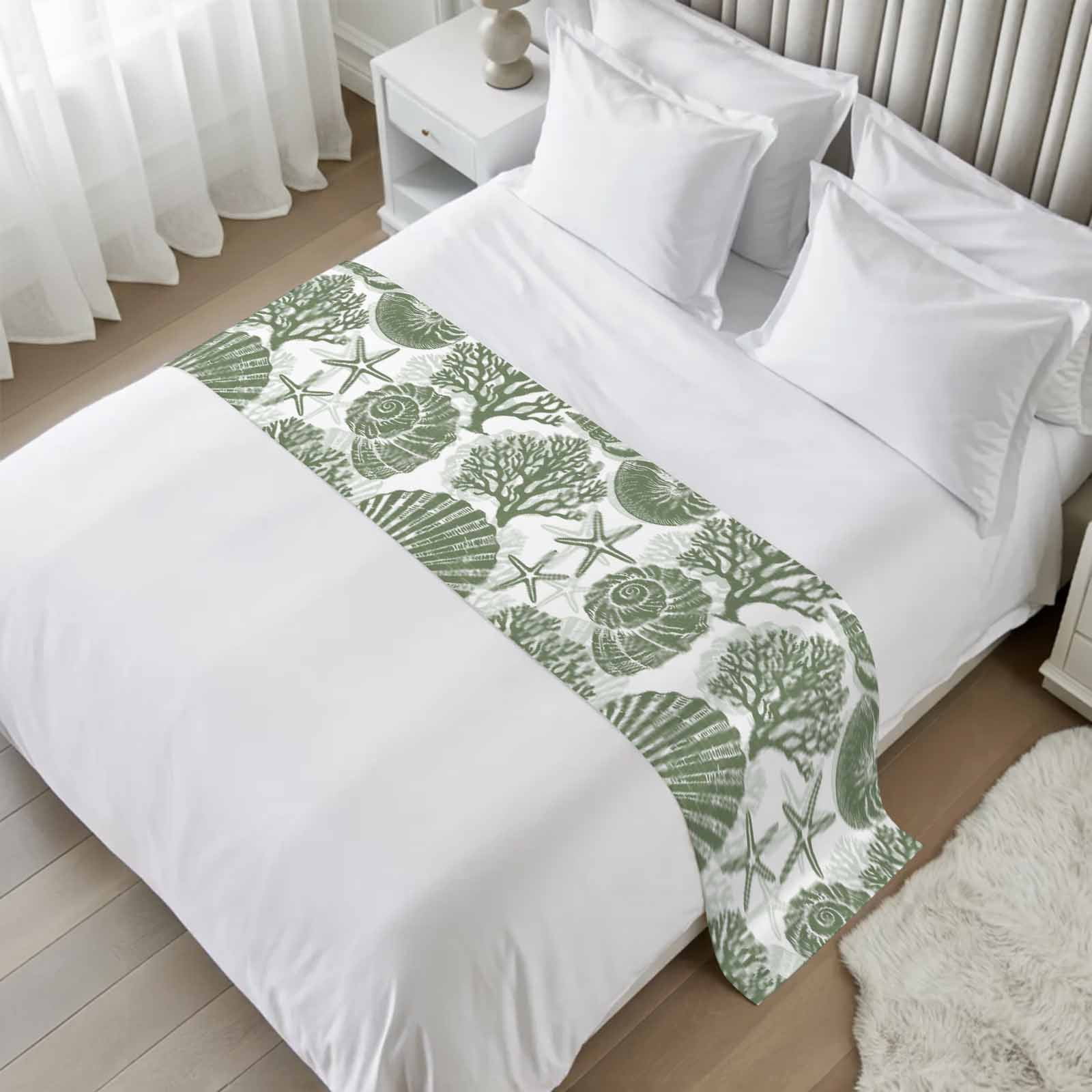 Bed Runner Olive Green Coastal Conch Bedding Scarves Soft Decorative ...