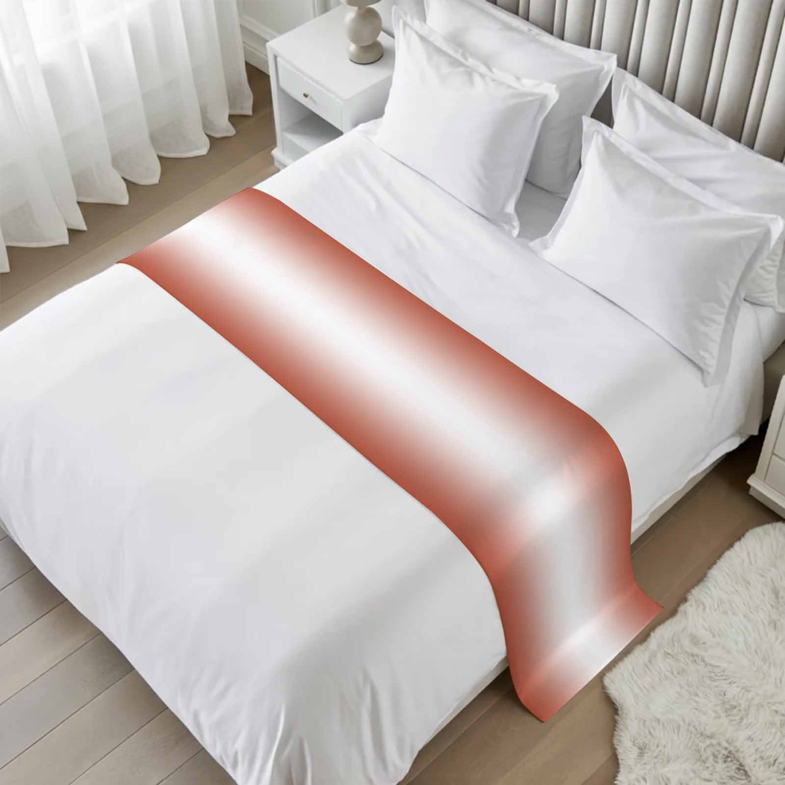 Bed Runner Ombre Orange Bedding Scarves Soft Decorative Bed Flag White ...