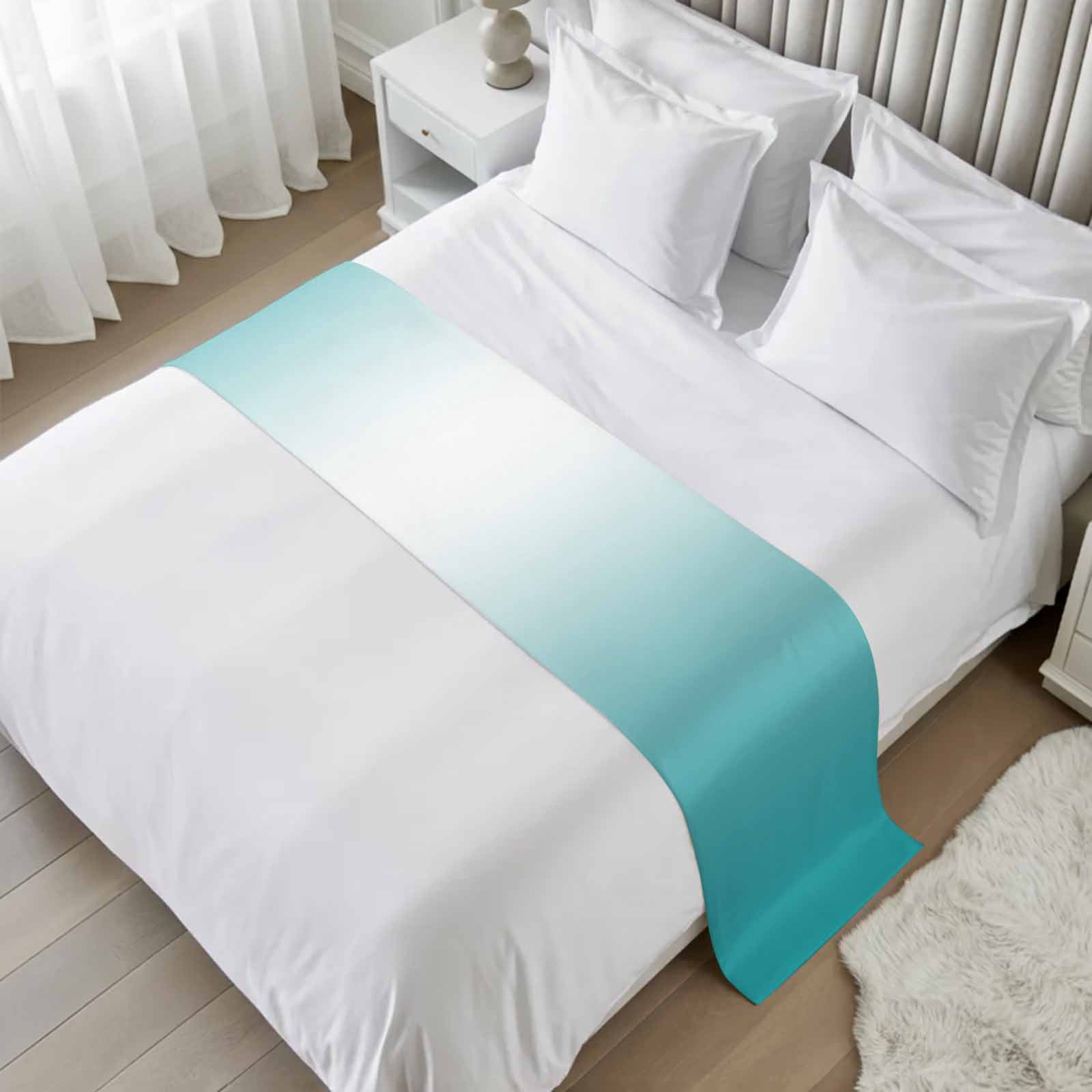 Bed Runner Ombre White Teal Bedding Scarves Soft Decorative Bed Flag ...