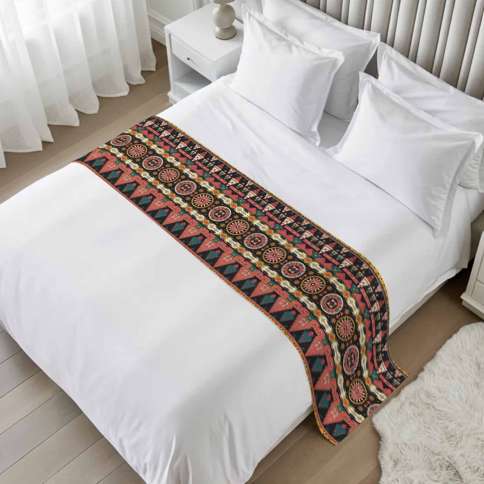 Bed Runner Orange Aztec Boho Bedding Scarves Soft Decorative Bed Flag ...