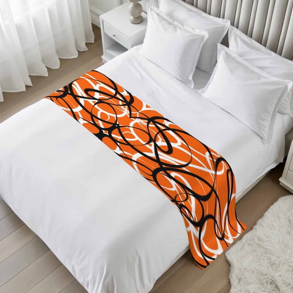 Bed Runner Orange Black Circle Lines Bedding Scarves Soft Decorative ...