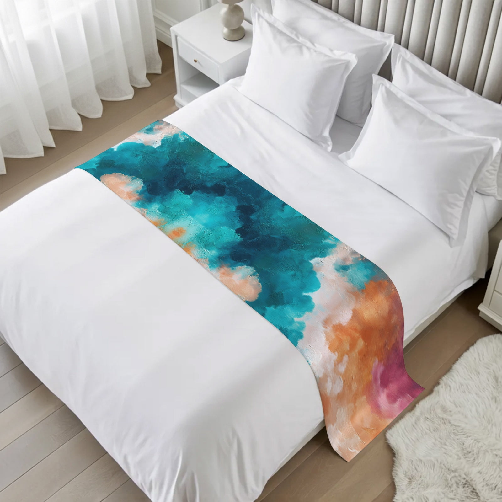 Bed Runner Orange Blue Dynamic Clouds Bedding Scarves Soft Decorative ...