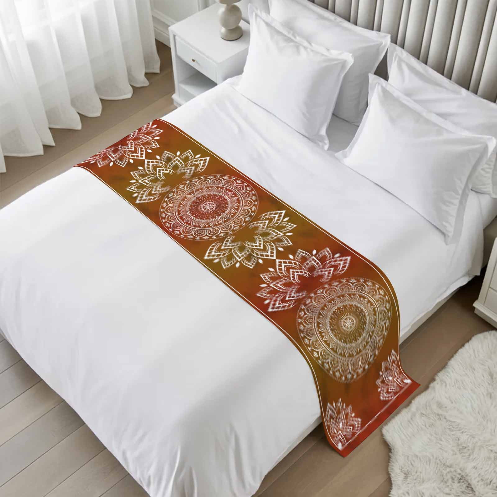 Bed Runner Orange Boho Bedding Scarves Soft Decorative Bed Flag ...