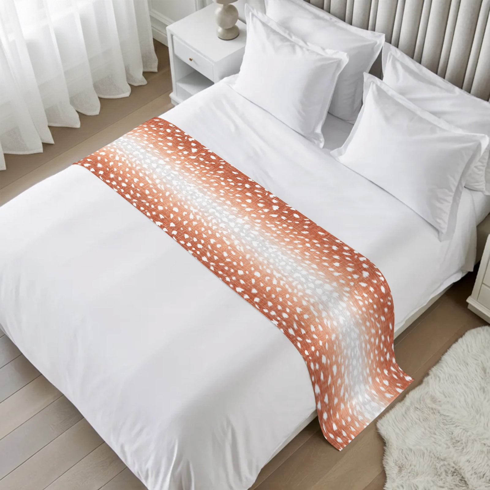 Bed Runner Orange Dots Linen Bedding Scarves Soft Decorative Bed Flag ...
