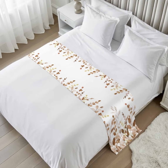 Bed Runner Orange Eucalyptus Leaves Bedding Scarves Soft Decorative Bed ...