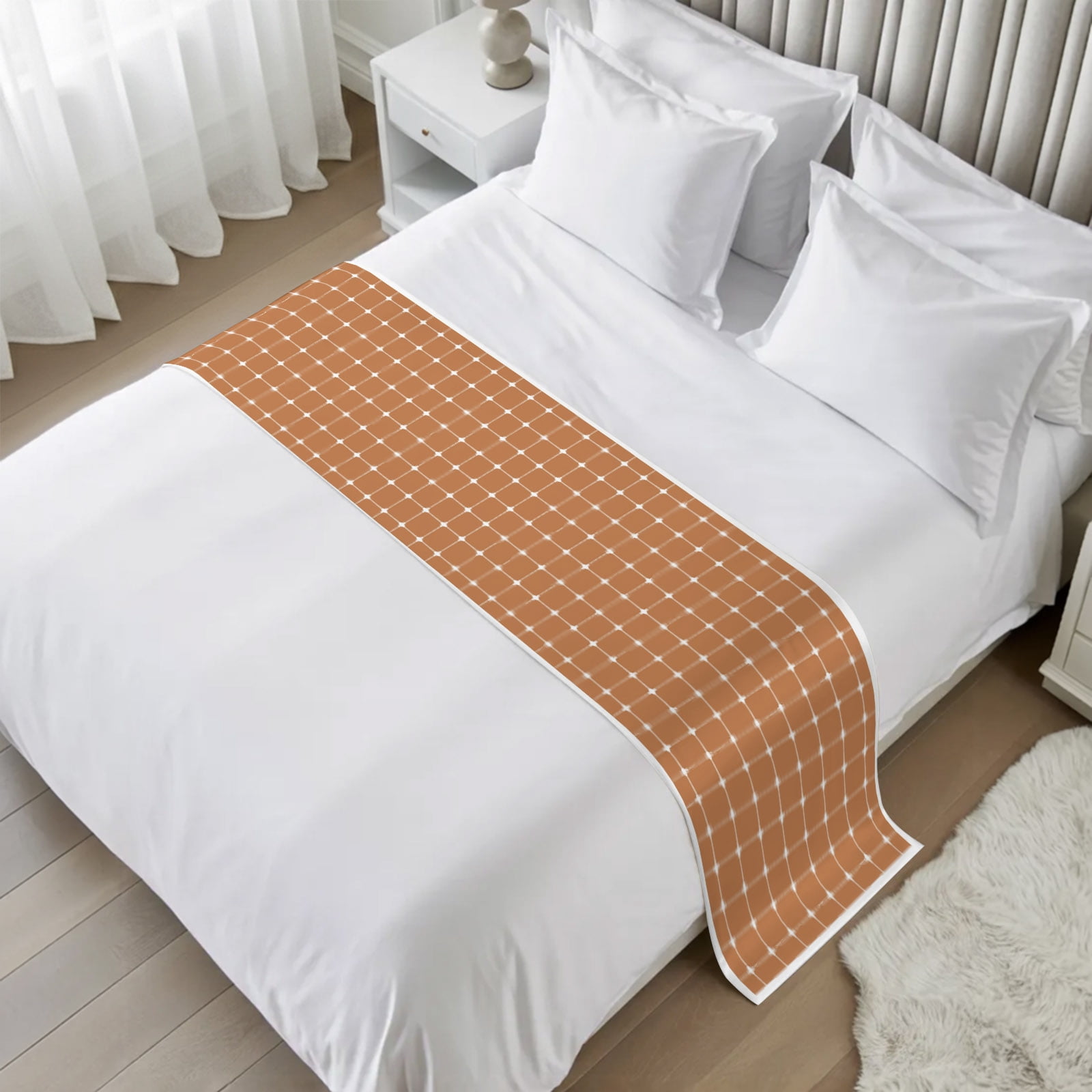 Bed Runner Orange Lines Plaid Bedding Scarves Soft Decorative Bed Flag ...