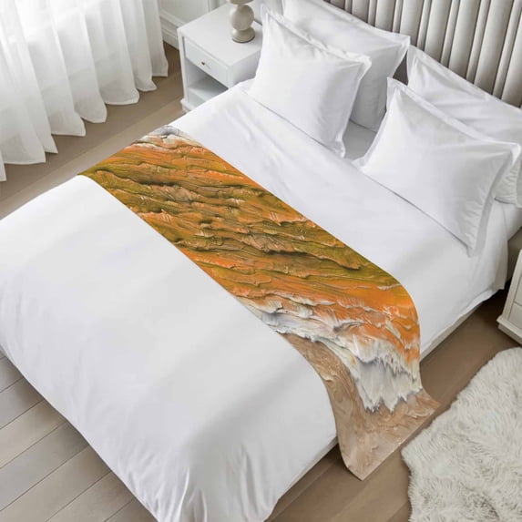 Bed Runner Orange Ocean Wave Bedding Scarves Soft Decorative Bed Flag ...