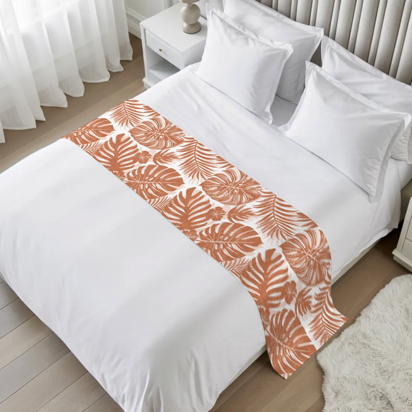 Bed Runner Orange Palm Leaves Bedding Scarves Soft Decorative Bed Flag ...