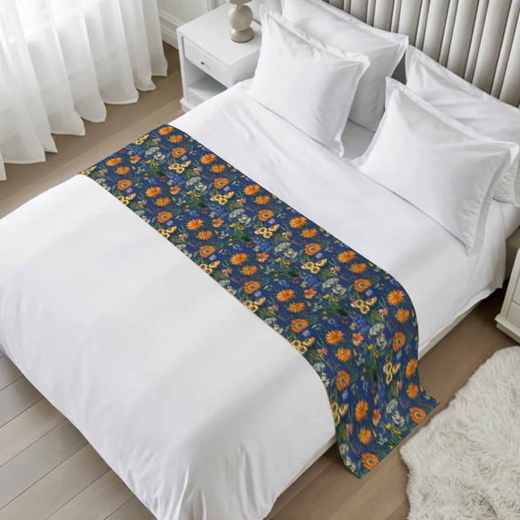 Bed Runner Orange Wildflowers Bedding Scarves Soft Decorative Bed Flag ...