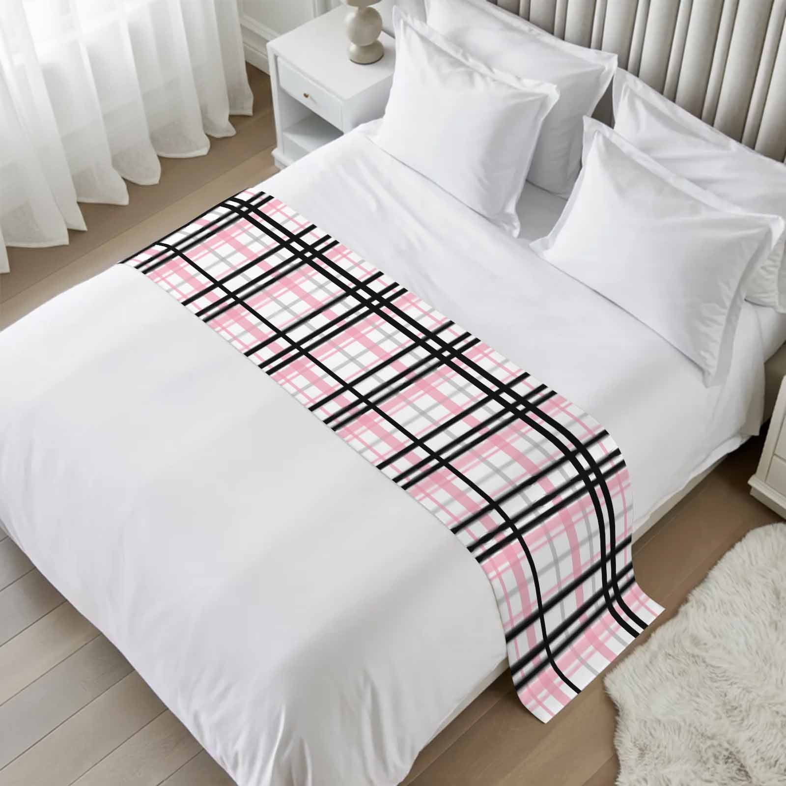 Bed Runner Pink Buffalo Plaid Bedding Scarves Soft Decorative Bed Flag ...
