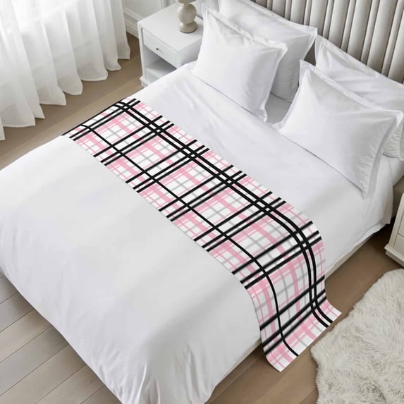 Bed Runner Pink Buffalo Plaid Bedding Scarves Soft Decorative Bed Flag ...