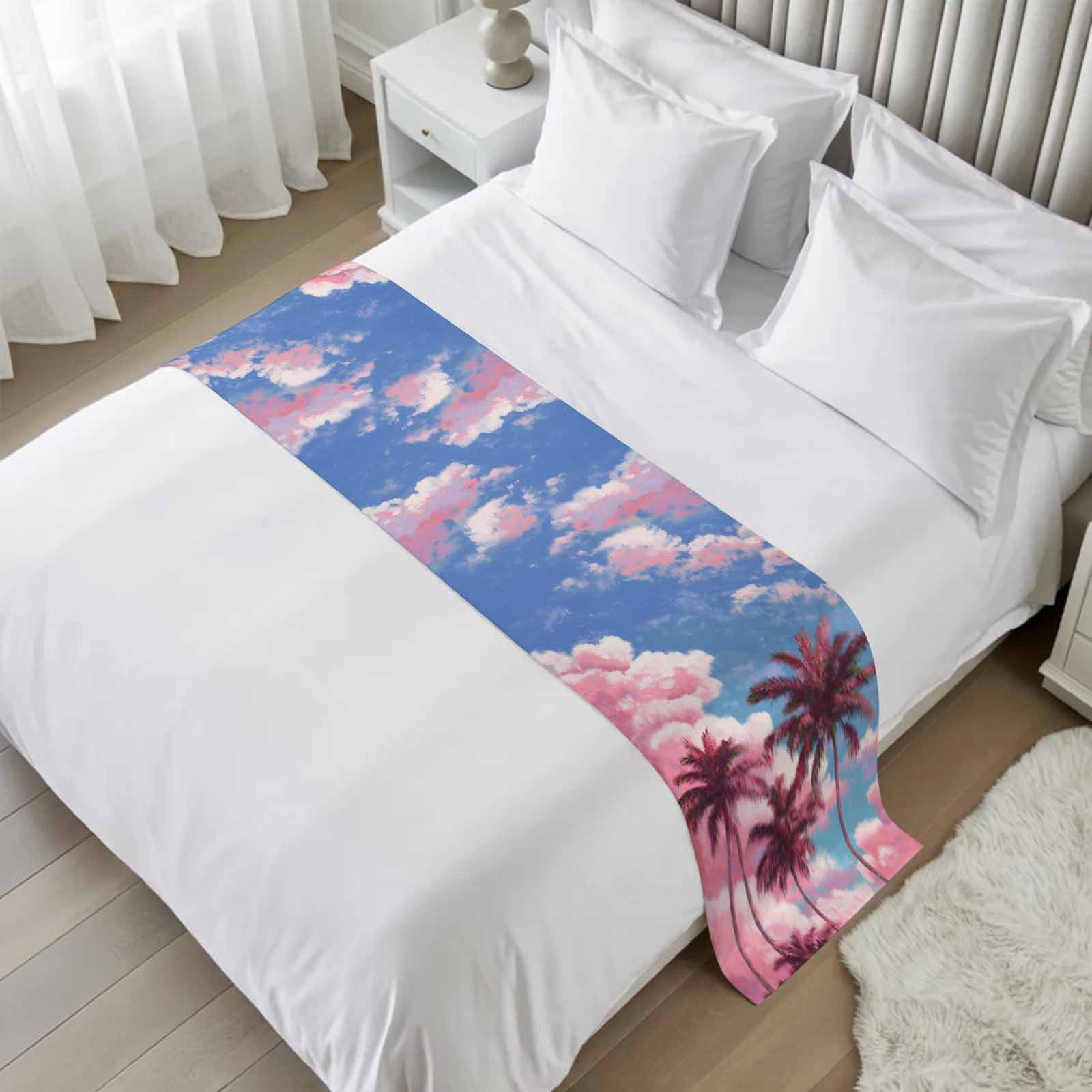 Bed Runner Pink Cloud Palm Tree Bedding Scarves Soft Decorative Bed ...