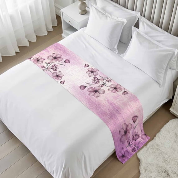 Bed Runner Pink Flower Bedding Scarves Soft Decorative Bed Flag Floral ...
