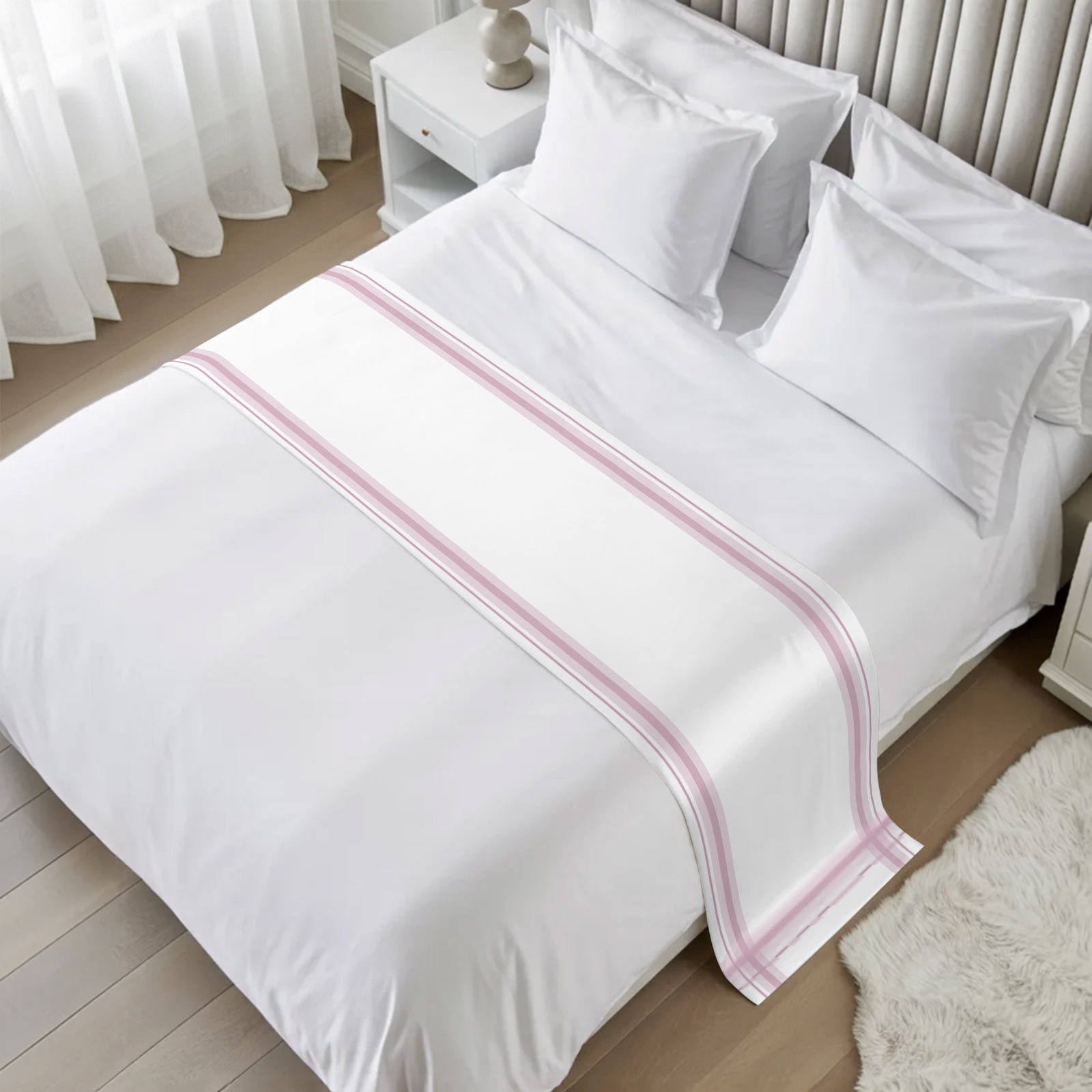 Bed Runner Pink Stripes Lines Bedding Scarves Soft Decorative Bed Flag ...