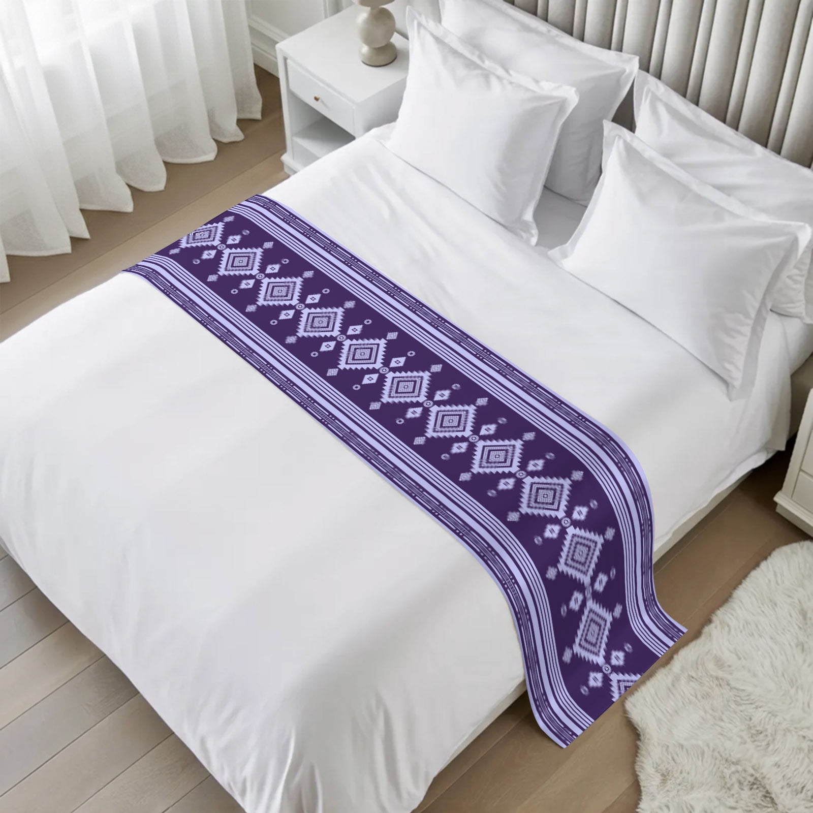 Bed Runner Purple Bohemian Bedding Scarves Soft Decorative Bed Flag ...