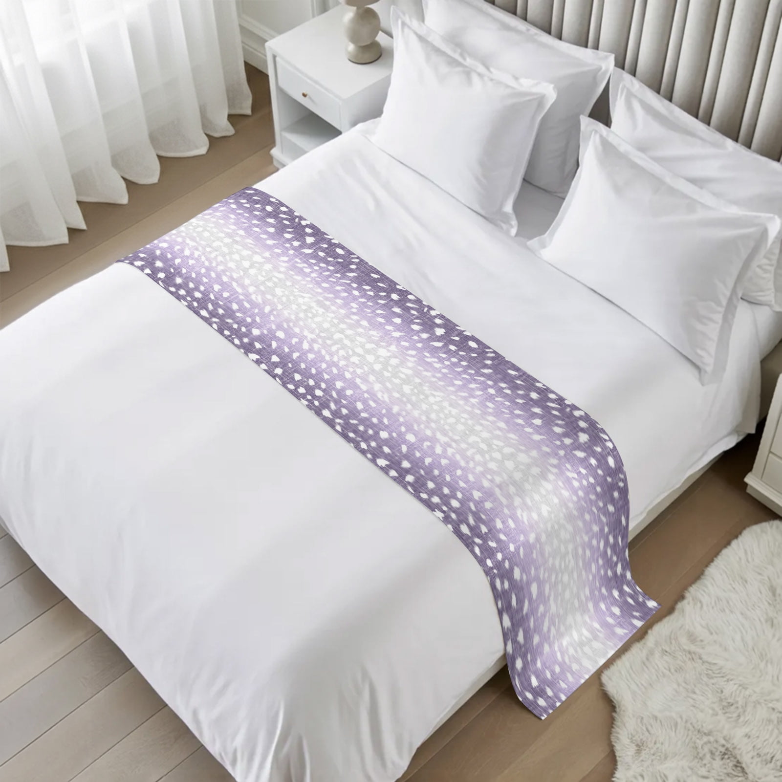 Bed Runner Purple Dots Linen Bedding Scarves Soft Decorative Bed Flag ...
