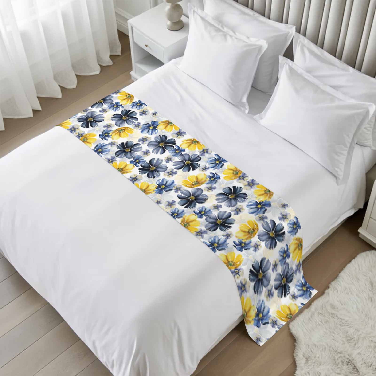 Bed Runner Purple Floral Bedding Scarves Soft Decorative Bed Flag Navy ...