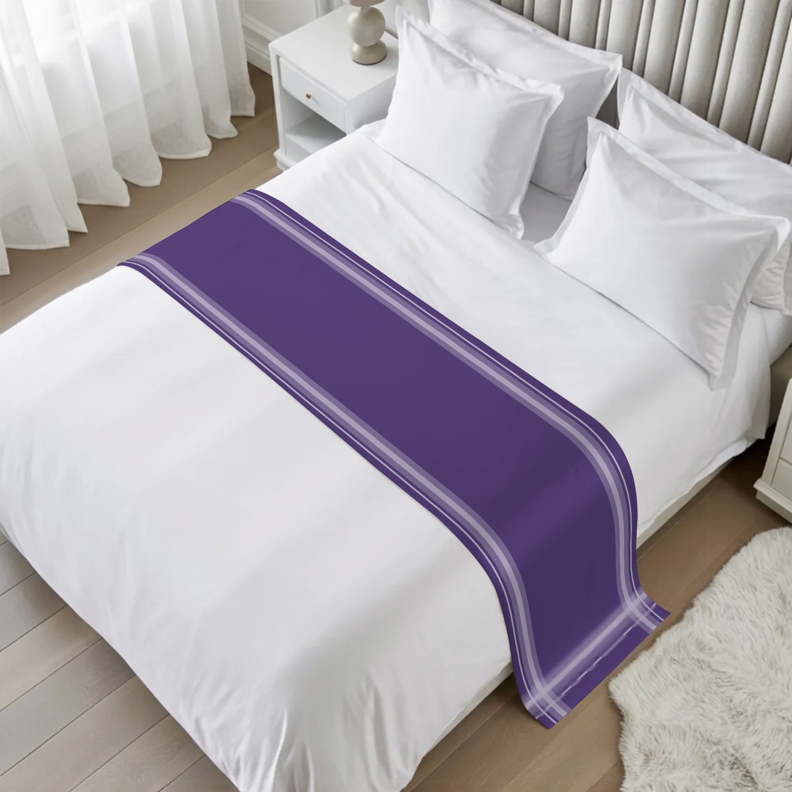 Bed Runner Purple Grid Bedding Scarves Soft Decorative Bed Flag Solid ...