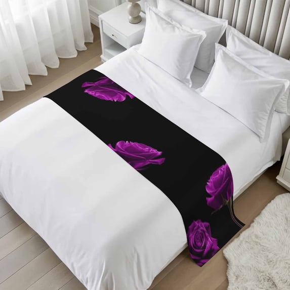 Bed Runner Purple Rose Bedding Scarves Soft Decorative Bed Flag Vintage ...