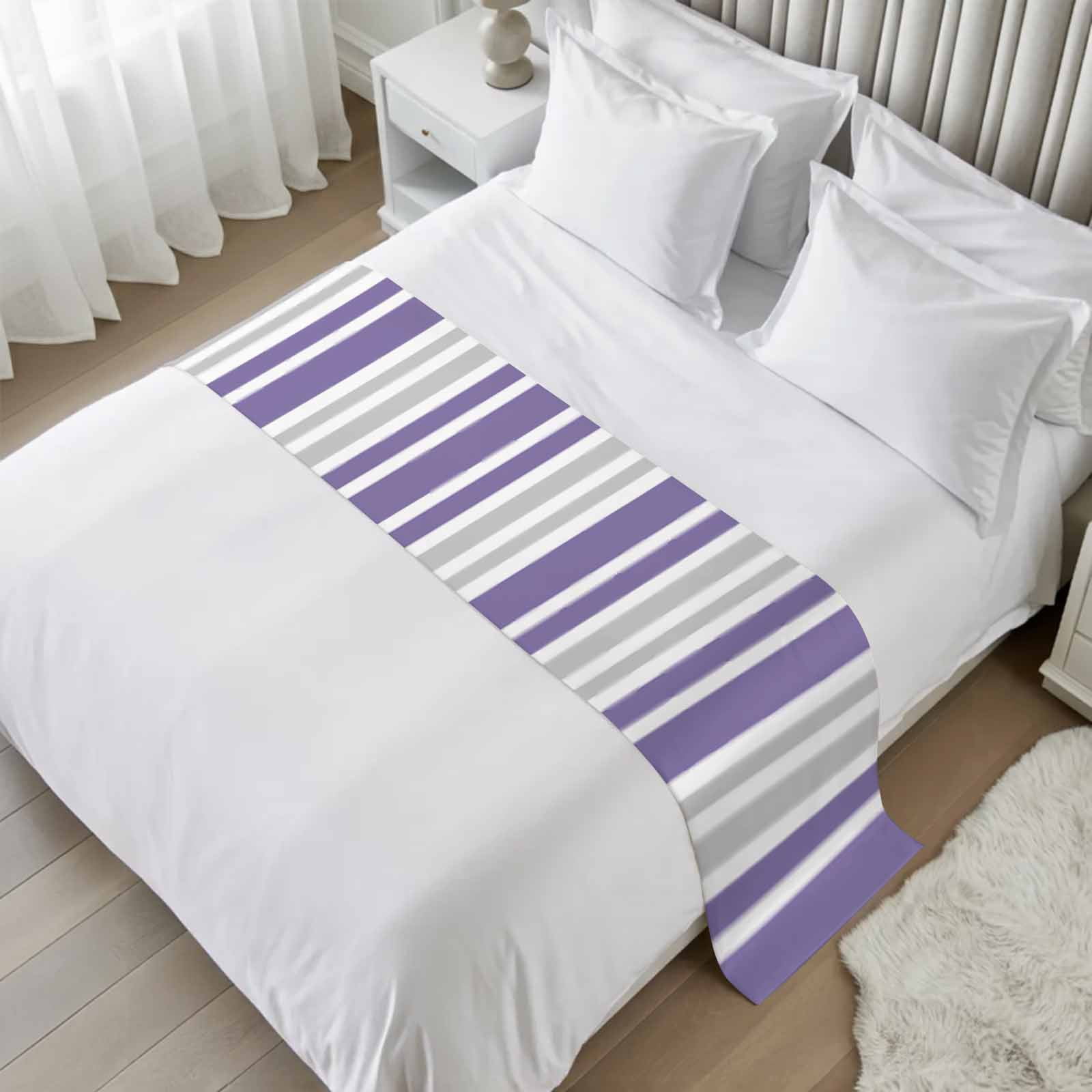 Bed Runner Purple Stripes Bedding Scarves Soft Decorative Bed Flag Grey ...