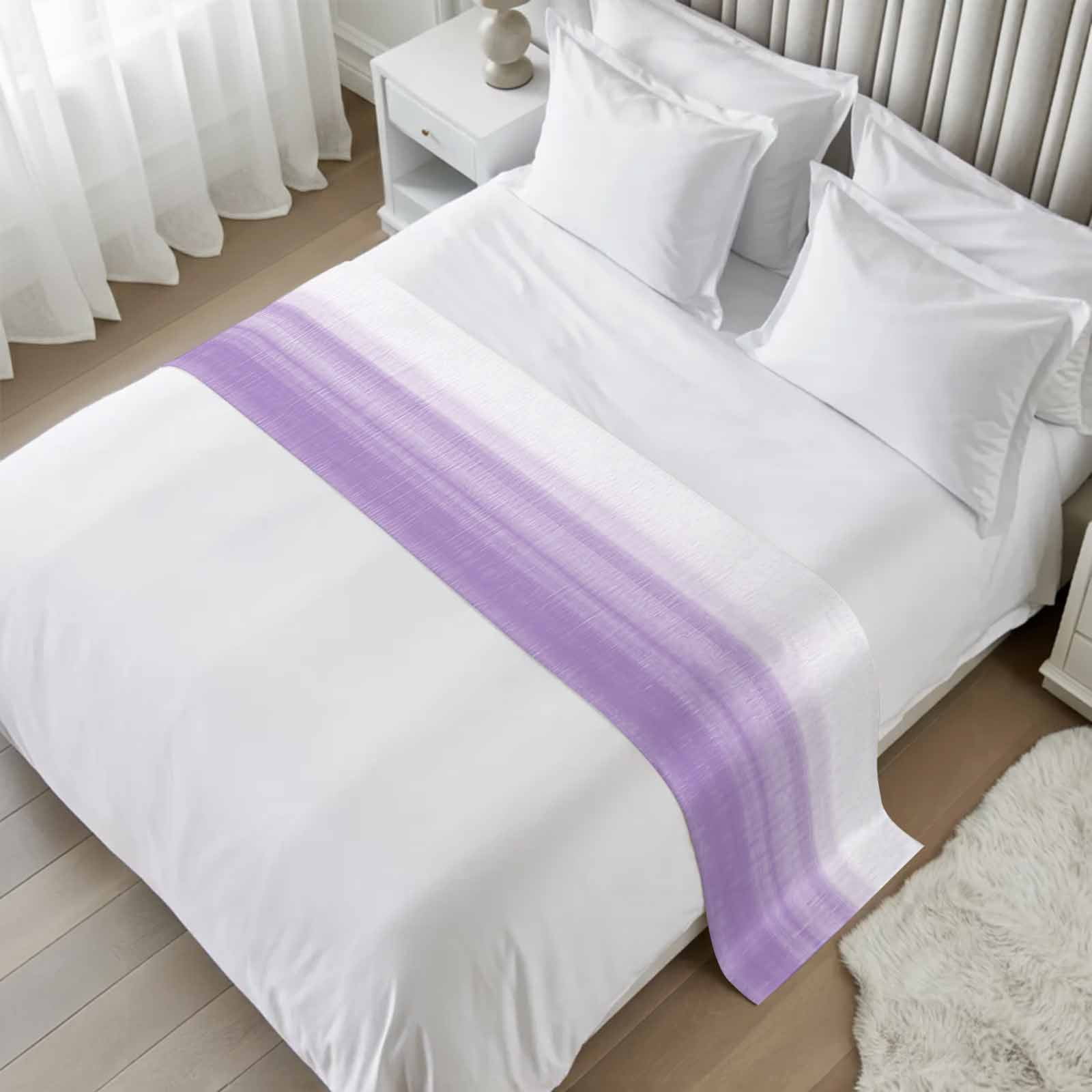 Bed Runner Purple White Bedding Scarves Soft Decorative Bed Flag Ombre ...