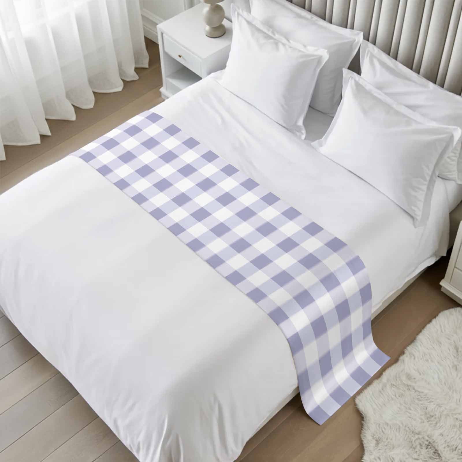 Bed Runner Purple White Buffalo Plaid Bedding Scarves Soft Decorative ...