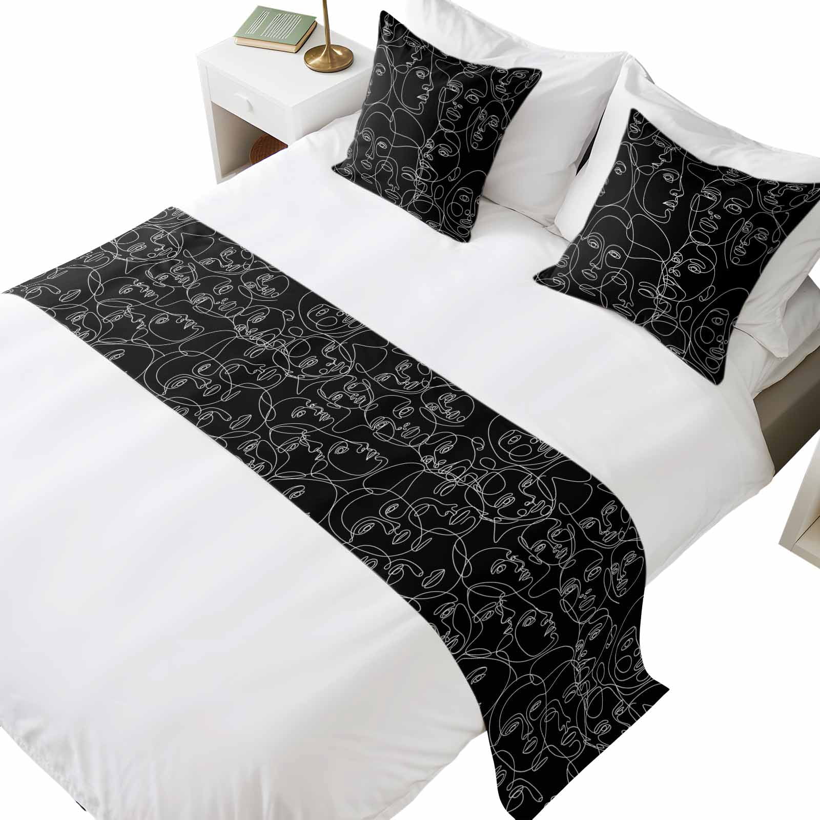 Bed Runner for Queen Size Bed, Abstract Style 3 Pcs Bedding Runner Set ...