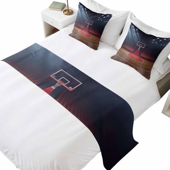 Bed Runner for Queen Size Bed, Basketball Court 3 Pcs Bedding Runner ...