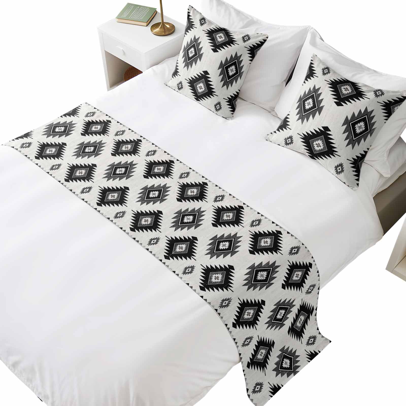 Bed Runner for Queen Size Bed, Black Aztec 3 Pcs Bedding Runner Set - 1 ...