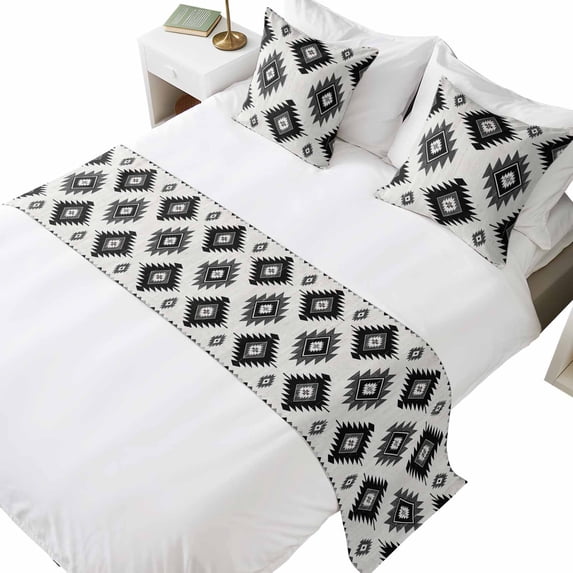 Bed Runner for Queen Size Bed, Black Aztec 3 Pcs Bedding Runner Set - 1 ...