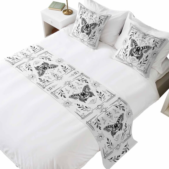 Bed Runner for Queen Size Bed, Black Butterfly 3 Pcs Bedding Runner Set ...