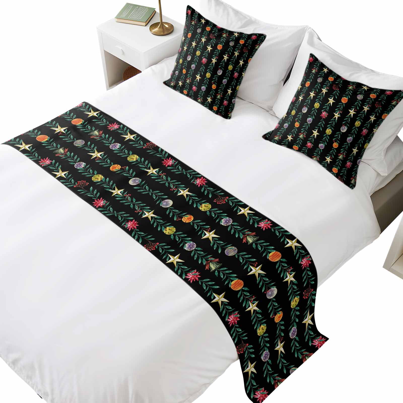 Bed Runner for Queen Size Bed, Black Christmas Decorative Beds Runners ...