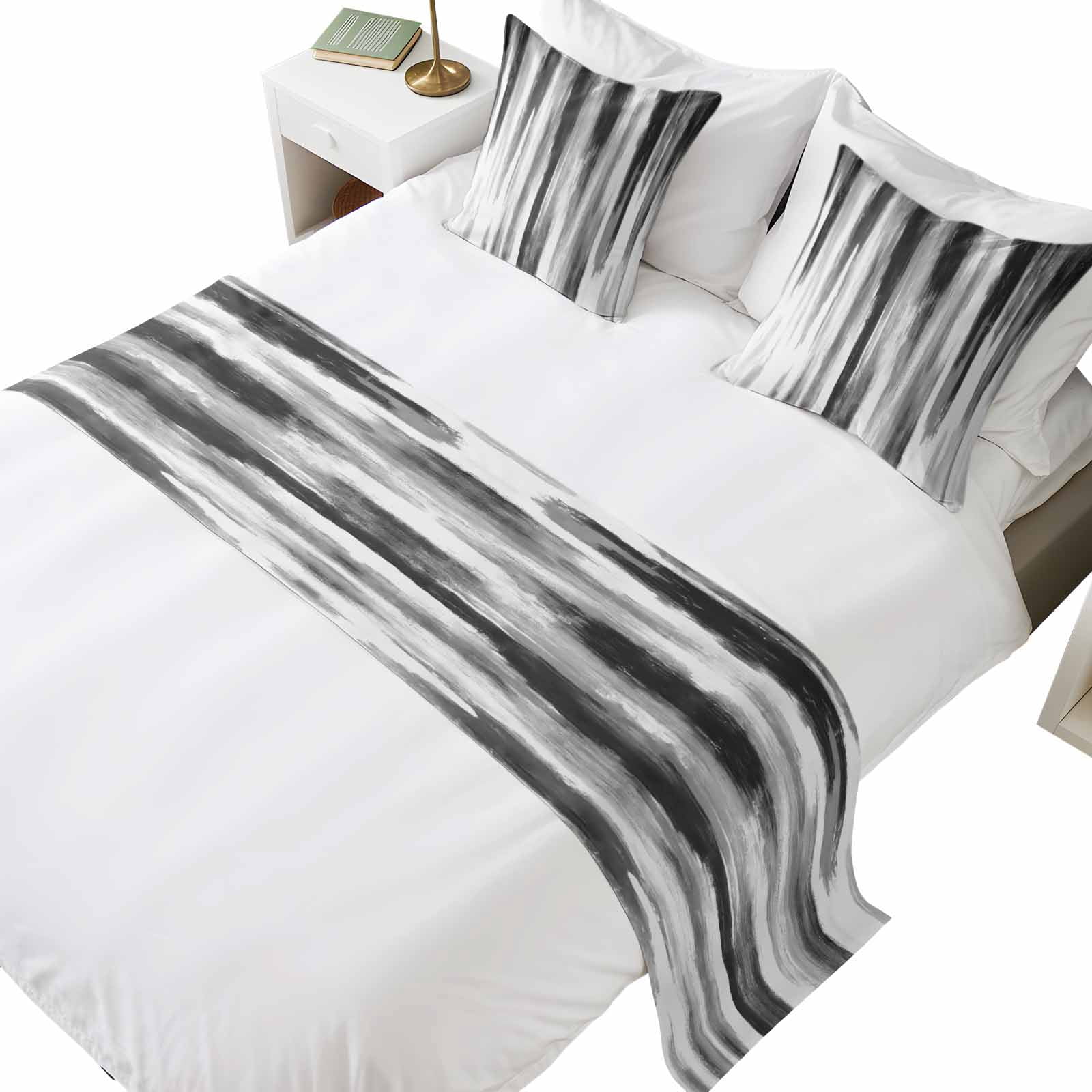 Bed Runner for Queen Size Bed, Black Gray White 3 Pcs Bedding Runner ...