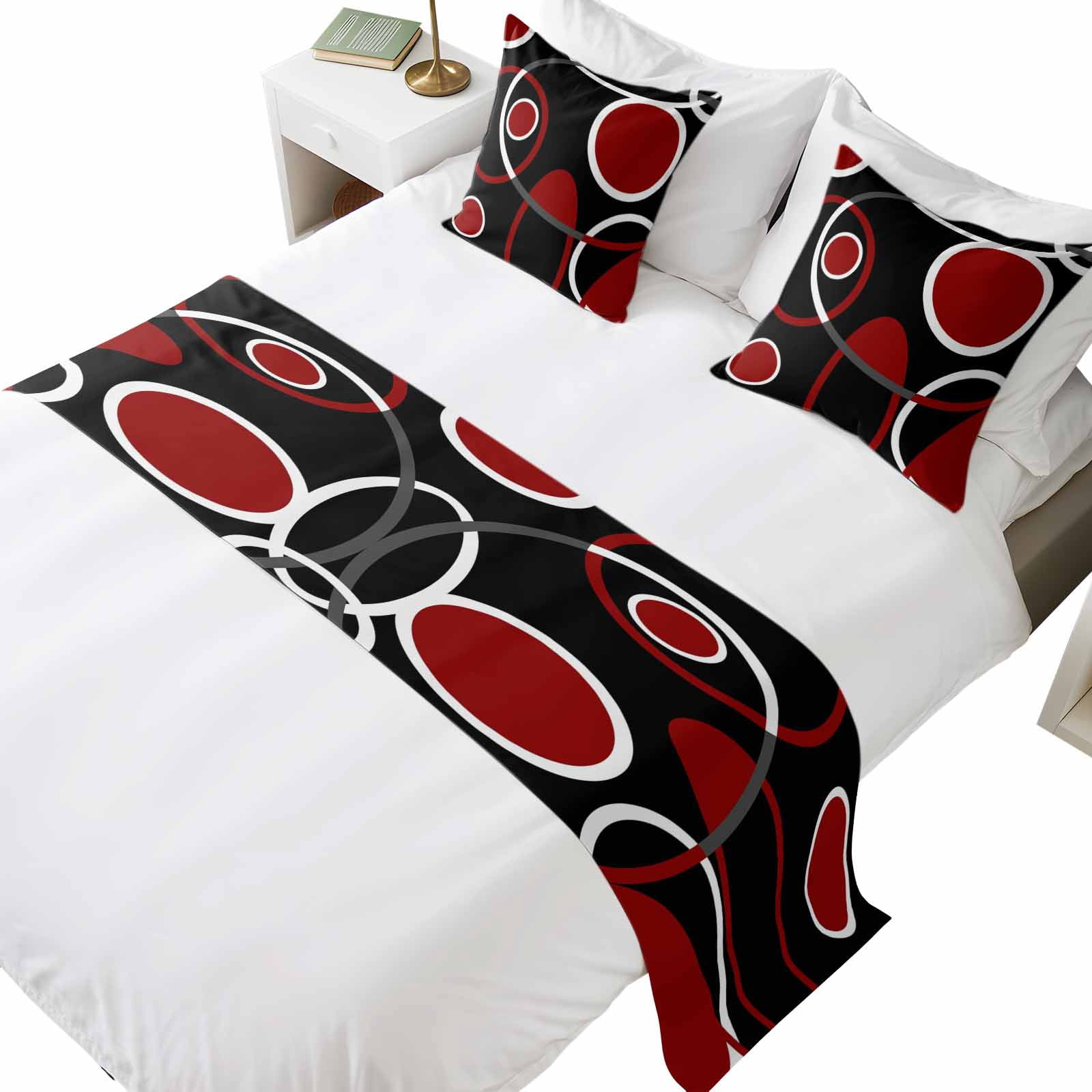 Bed Runner for Queen Size Bed, Black Red 3 Pcs Bedding Runner Set - 1 ...