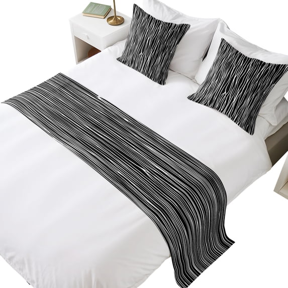 Bed Runner for Queen Size Bed, Black Striped 3 Pcs Bedding Runner Set ...