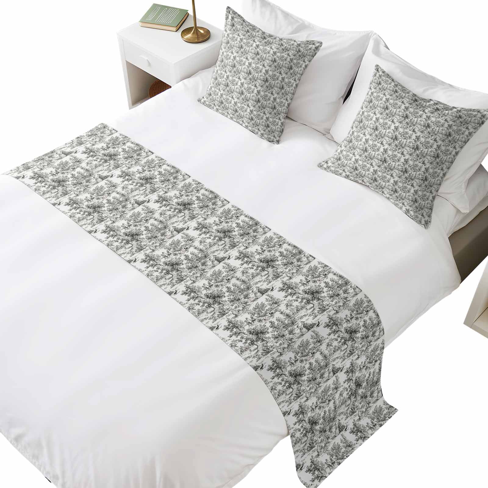 Bed Runner for Queen Size Bed, Black Tree Leaf Decorative Beds Runners ...