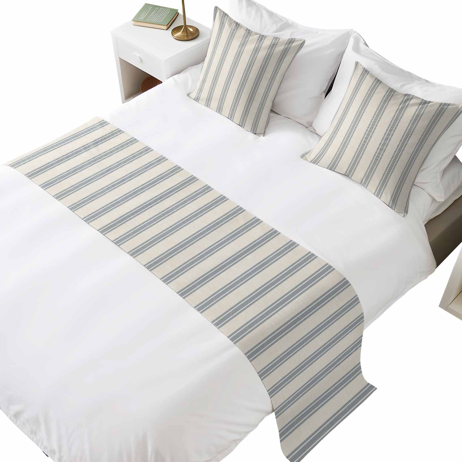Bed Runner for Queen Size Bed, Blue Striped 3 Pcs Bedding Runner Set ...