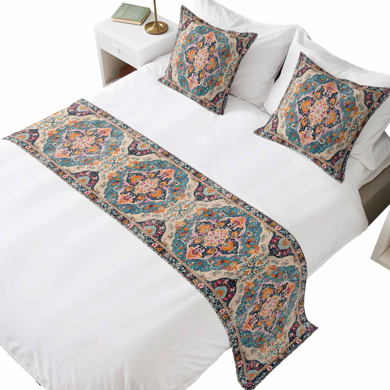 Bed Runner for Queen Size Bed, Boho Colorful 3 Pcs Bedding Runner Set ...