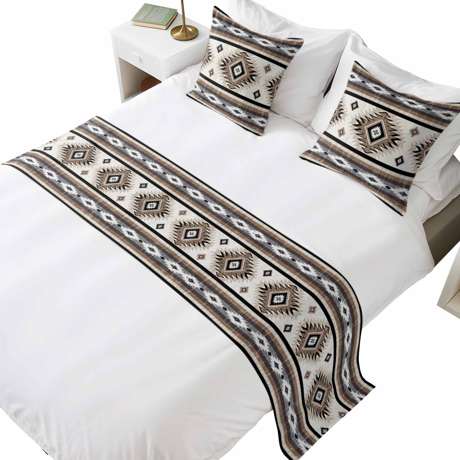 Bed Runner for Queen Size Bed, Brown Boho 3 Pcs Bedding Runner Set - 1 ...